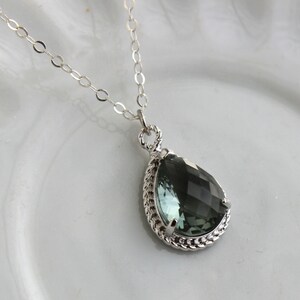 Charcoal Gray Necklace Silver Teardrop Grey Jewelry Sterling Silver ...
