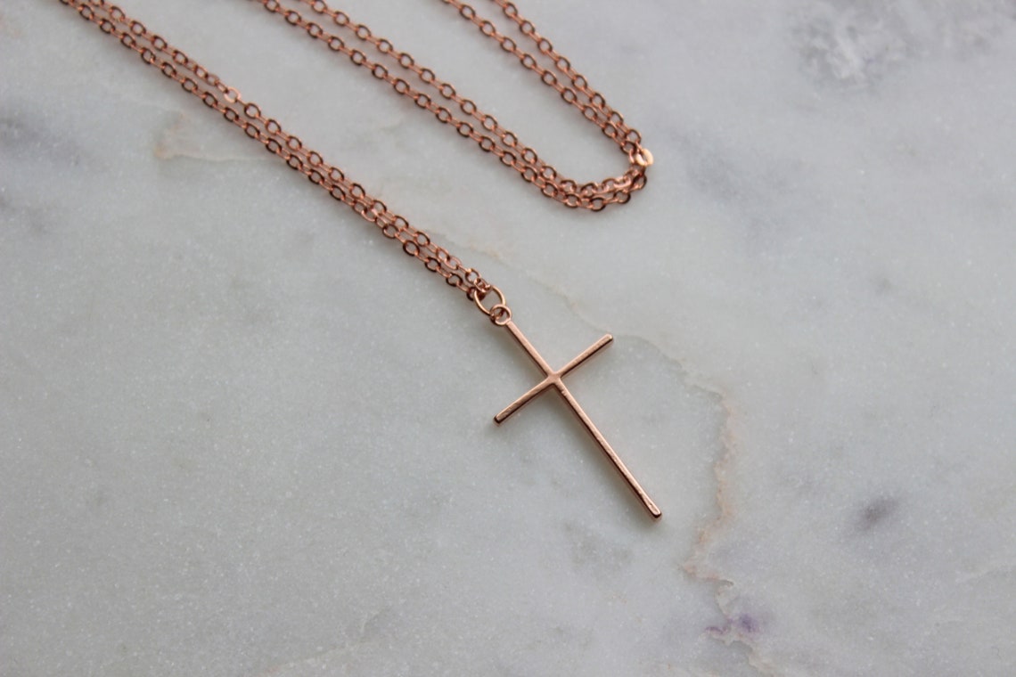 Rose Gold Cross Necklace, Rose Gold Cross Jewelry, 21st Birthday Gift ...