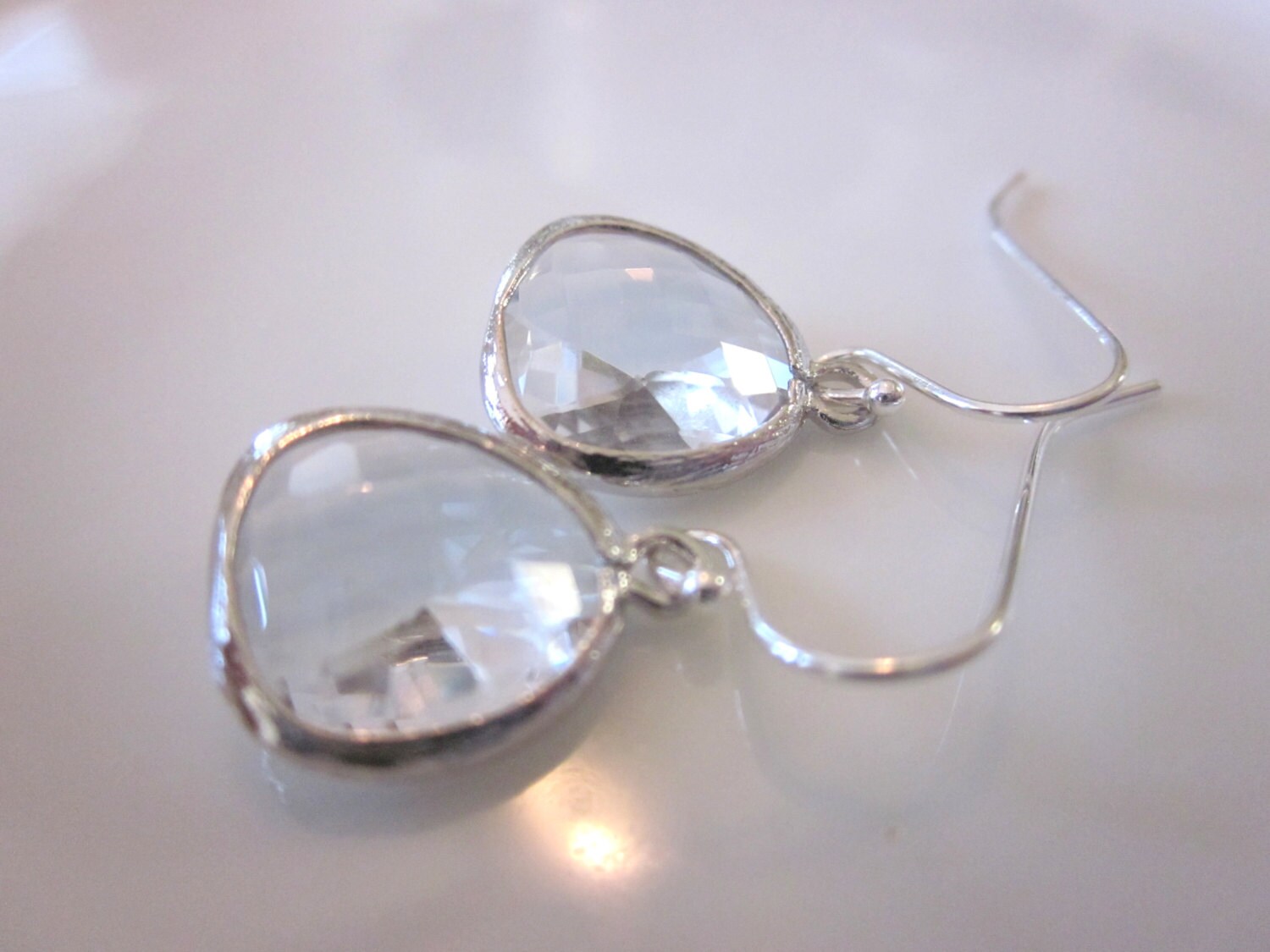 Silver Clear Crystal Earrings - Sterling Silver Earwires - Bridesmaid ...