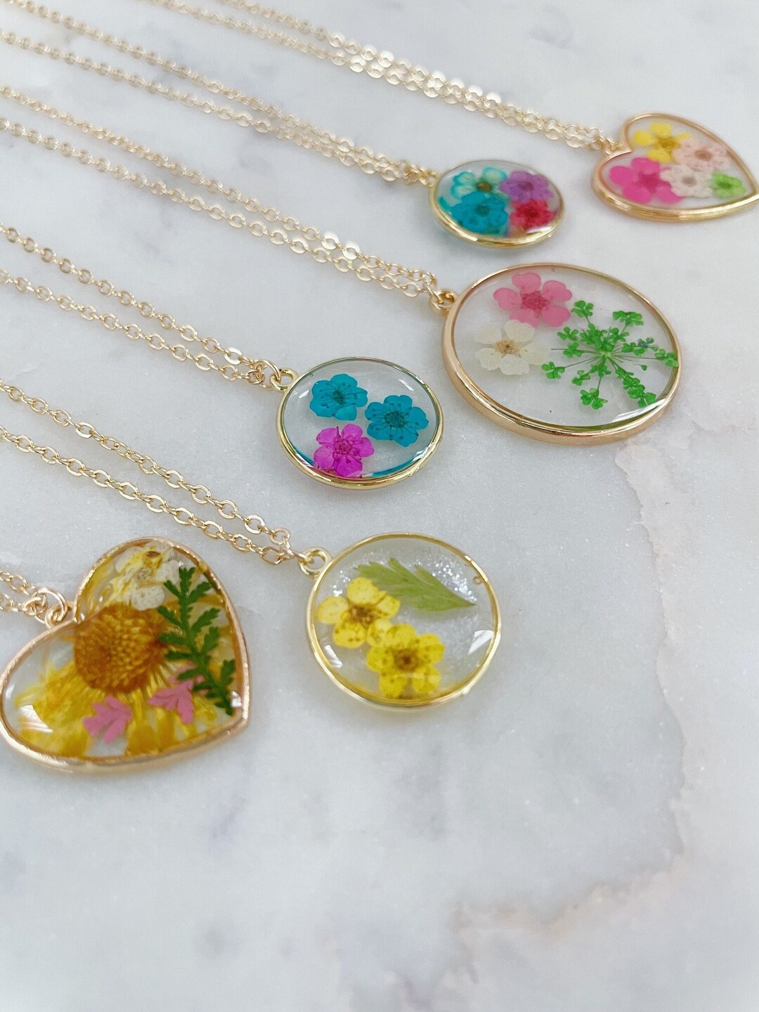 Gold Pressed Flower Jewelry, Pressed Flower Necklace, Dried Flower ...