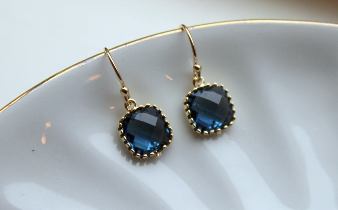 Dainty Earrings, Navy Blue Earrings, Sapphire Earrings, Something Blue ...