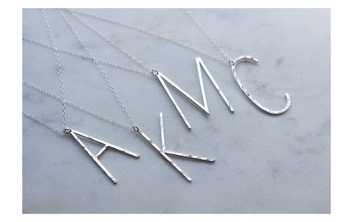 Silver Letter Necklace Silver Initial Necklace Personalized | Etsy