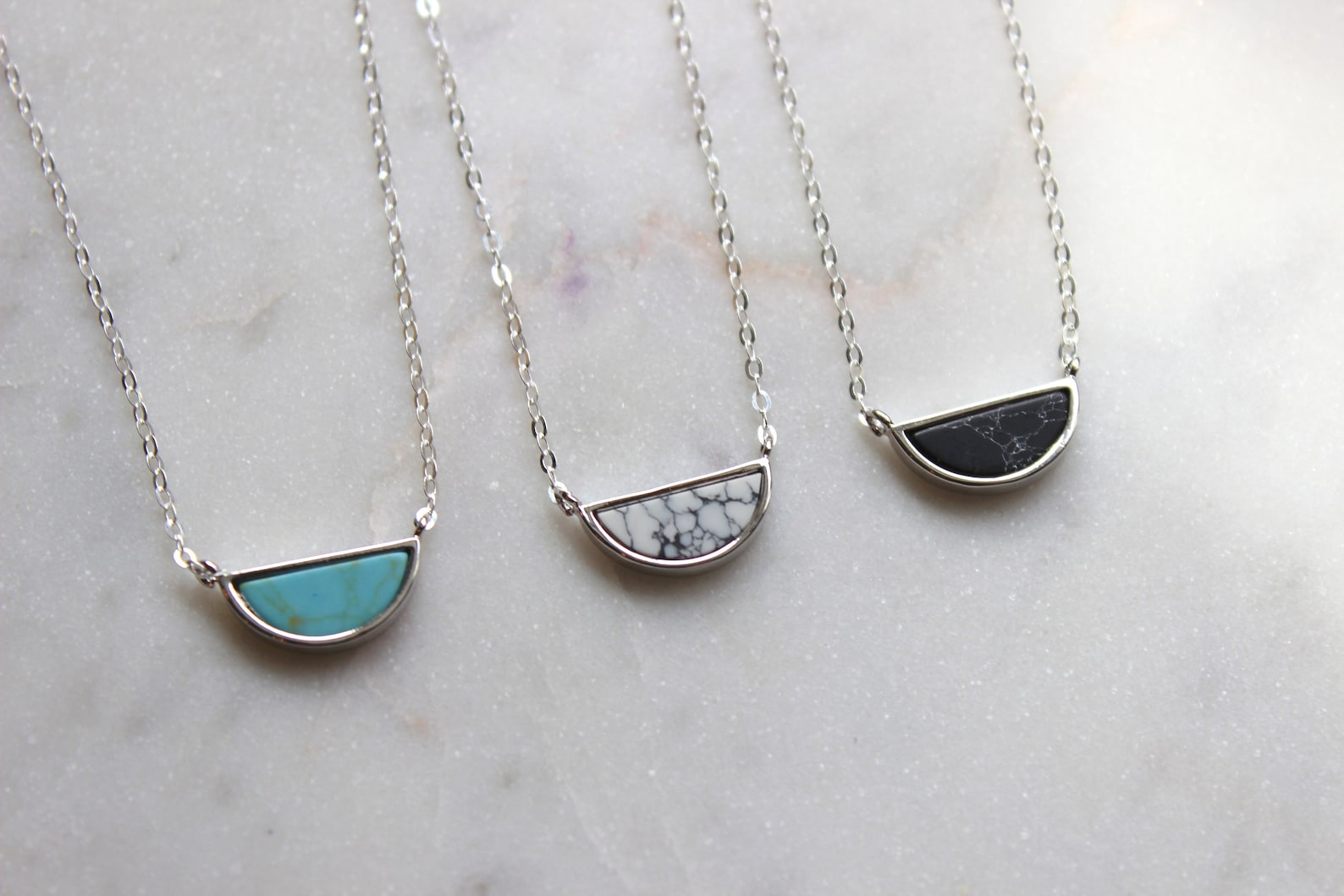 Half Moon Necklace, Silver Moon Necklace, Half Moon Jewelry, Crescent ...