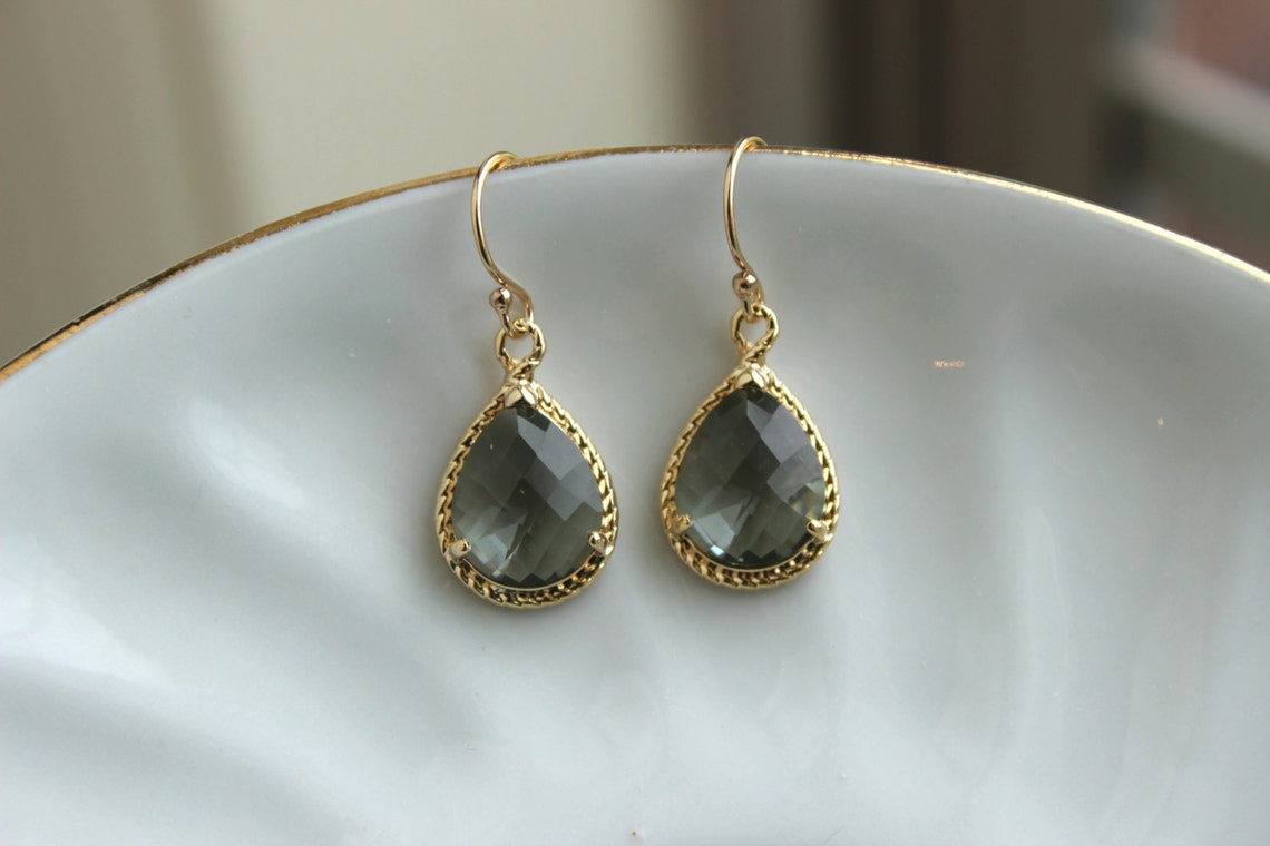 Charcoal Gray Earrings Gold Teardrop Earrings - Grey Gray Bridesmaid ...