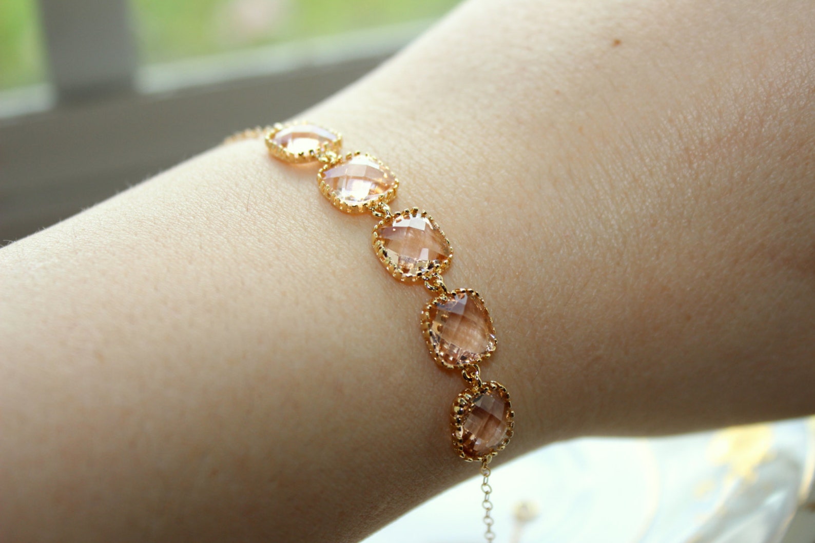 Champagne Blush Bracelet Gold Plated Peach Bracelet - Etsy