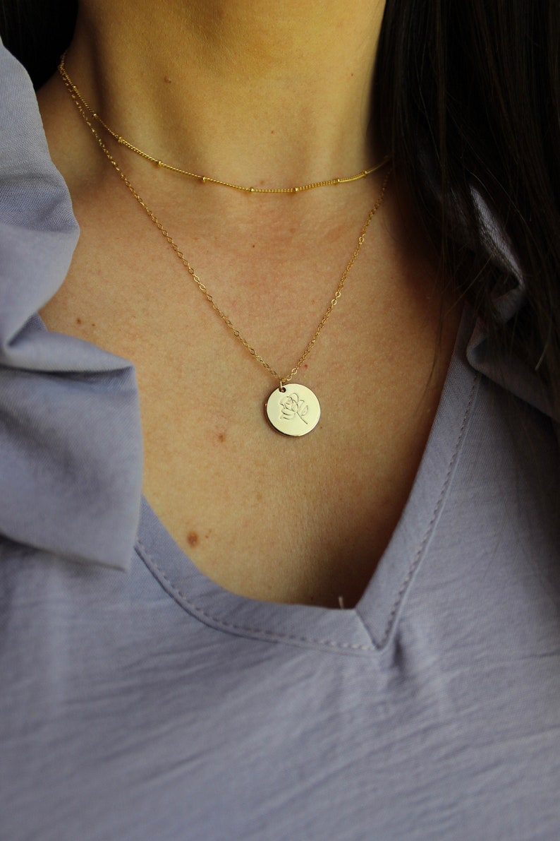 Gold Birth Flower Necklace Set Birth Flower Jewelry Birthday | Etsy