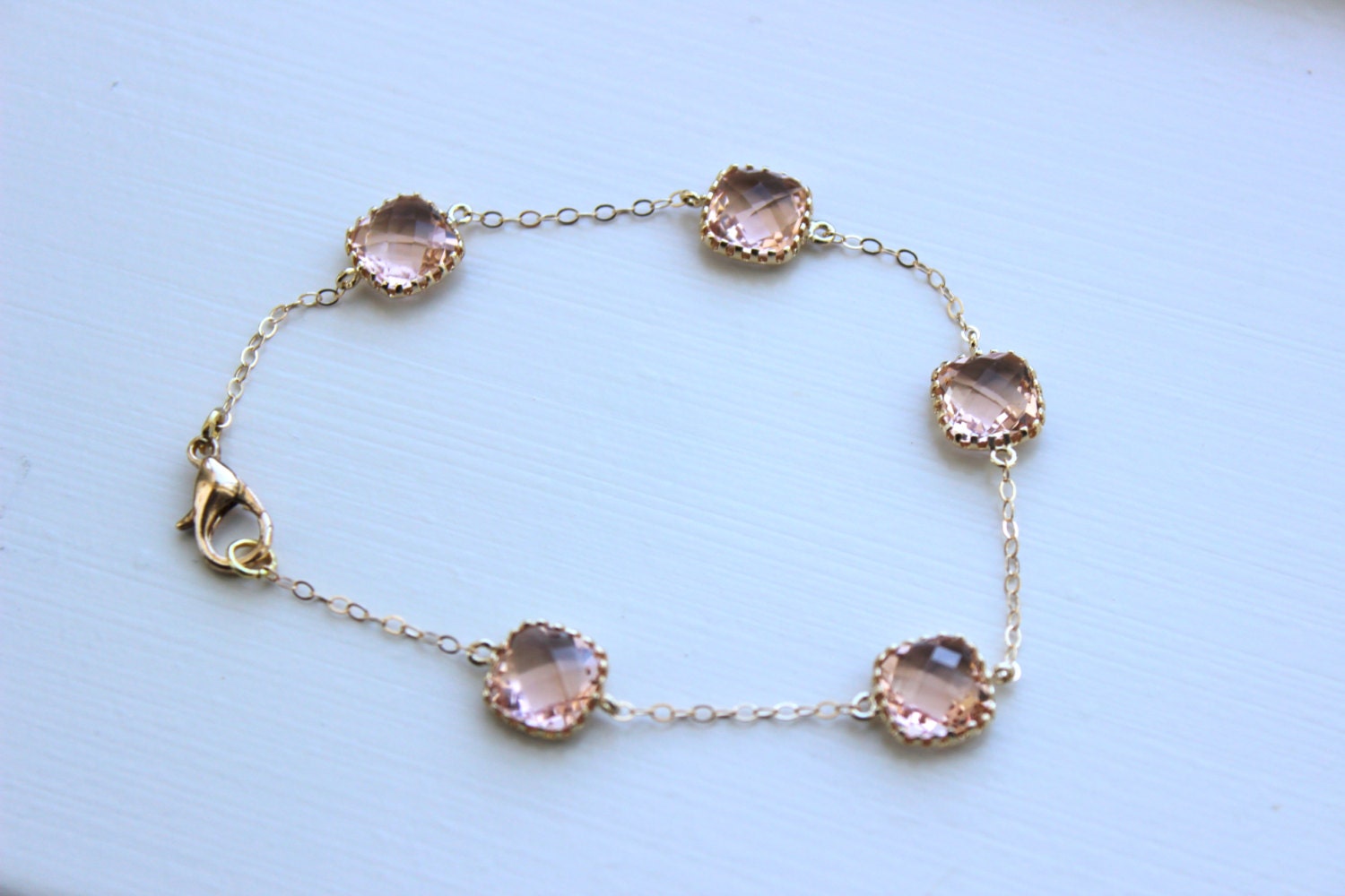 Blush Champagne Bracelet Gold Plated Pink Peach Bracelet - Bridesmaid ...