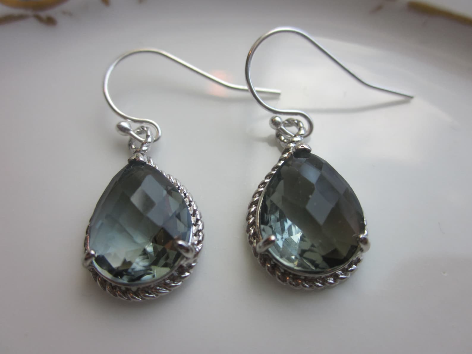 Charcoal Gray Earrings Silver Teardrop Earrings - Bridesmaid Earrings ...