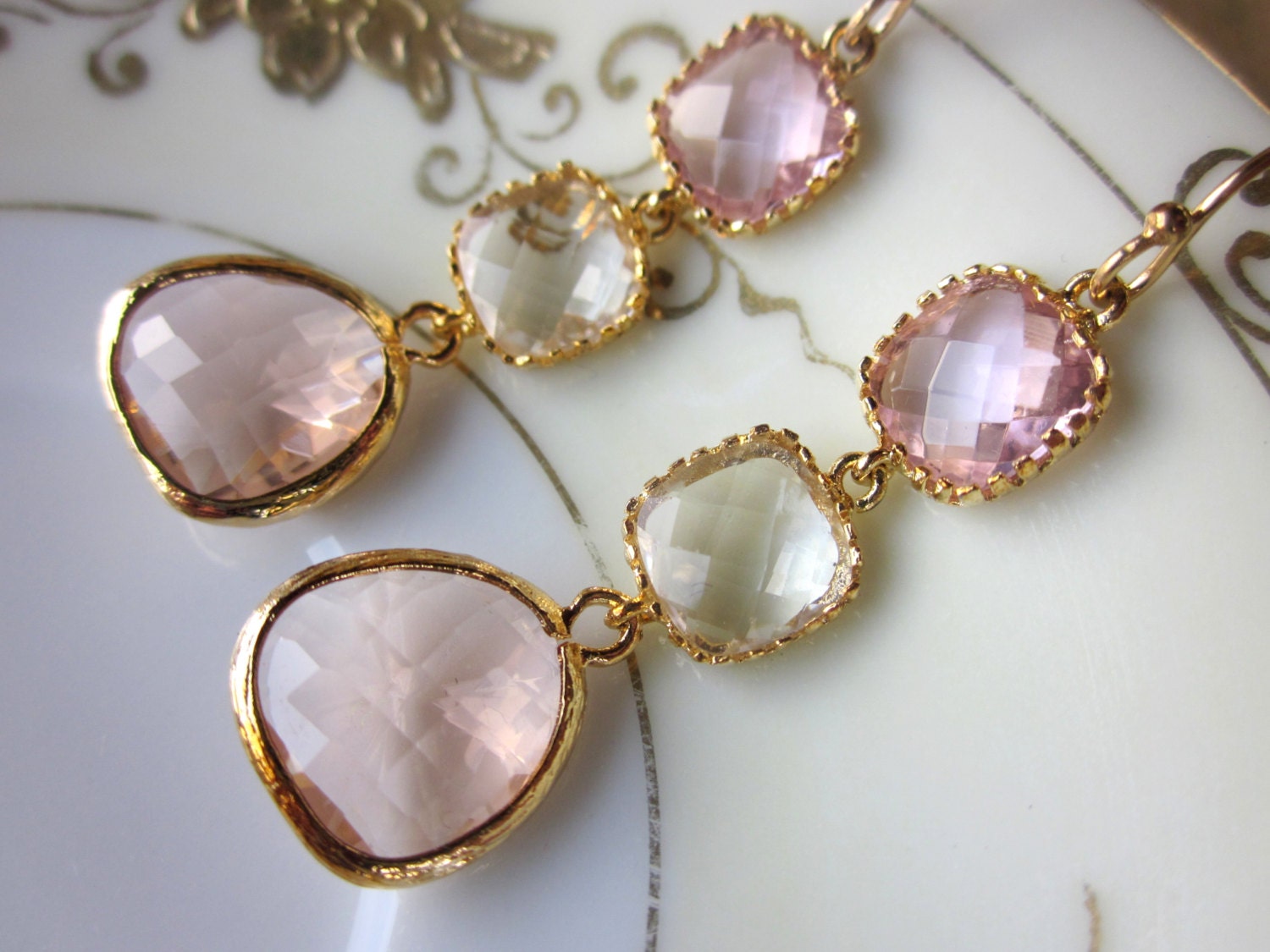 Champagne Peach Pink Citrine Earrings Gold Blush Bridesmaid - Etsy