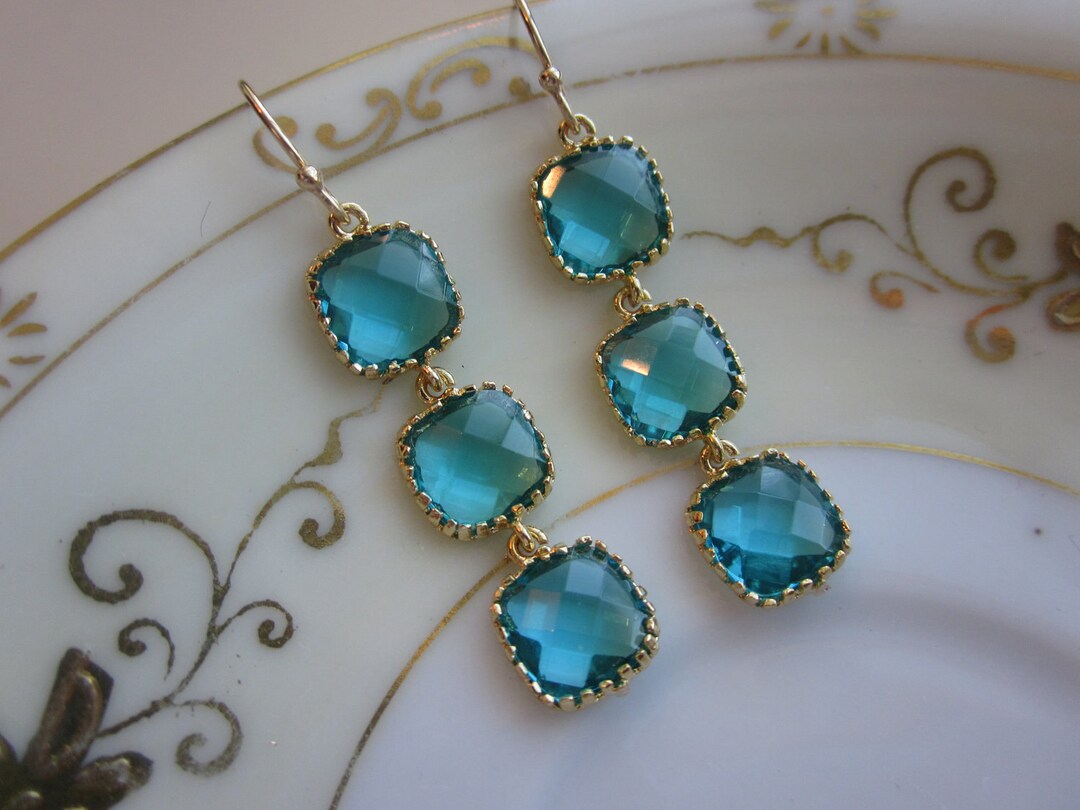 Sea Blue Earrings - Sea Green Earrings Gold - Wedding Earrings ...