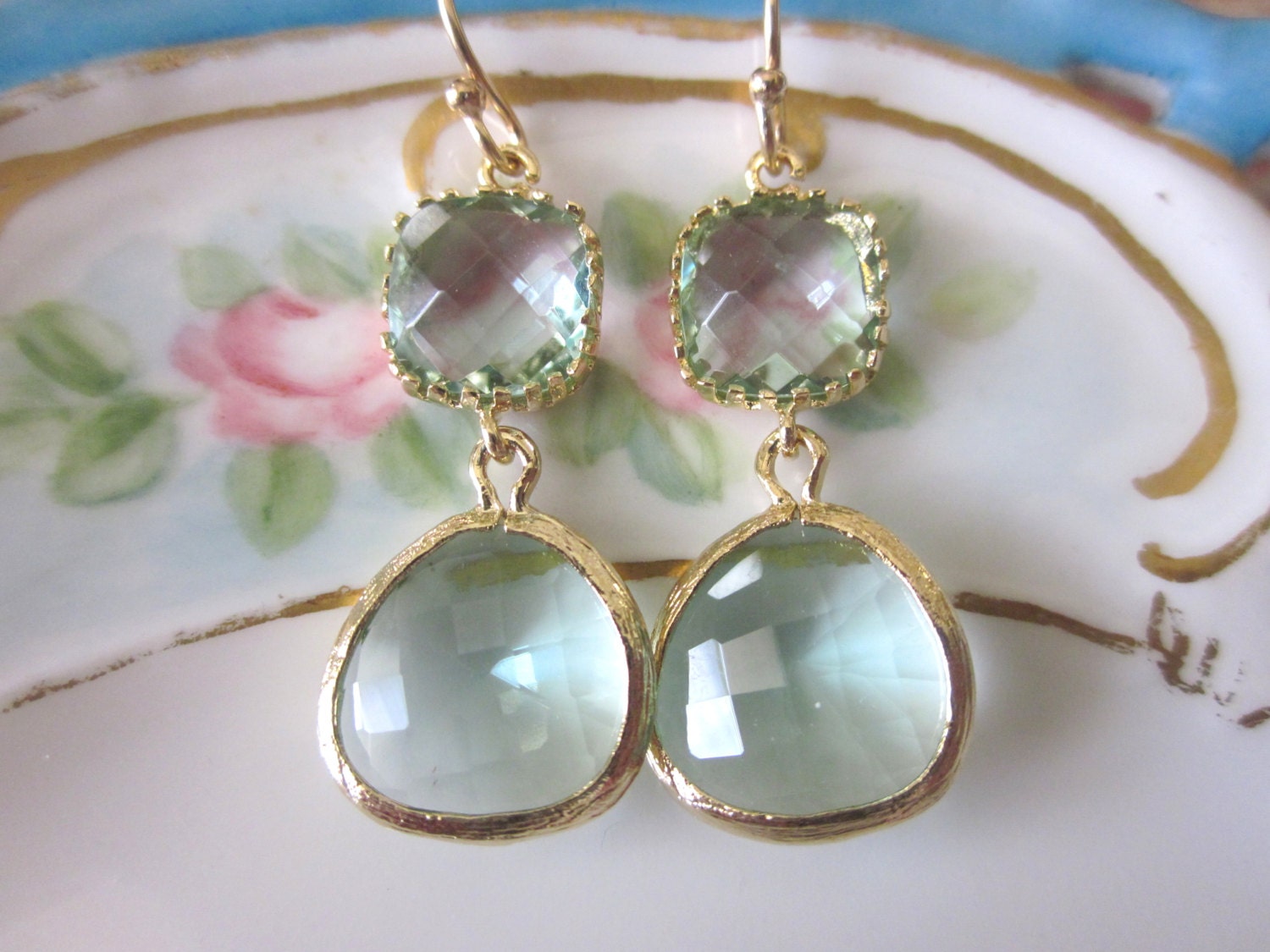 Green Prasiolite Earrings Gold Bridesmaid Earrings Wedding - Etsy