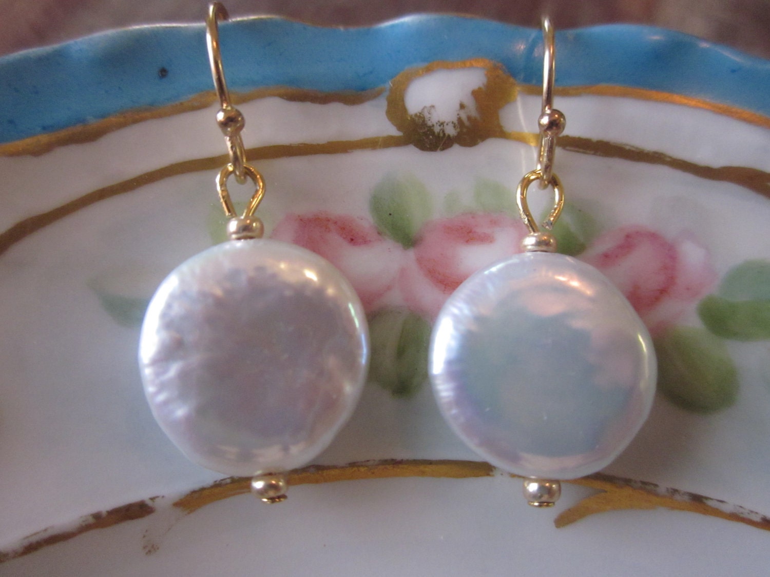 Freshwater White Coin Pearl Jewelry SET Necklace Earrings - Etsy