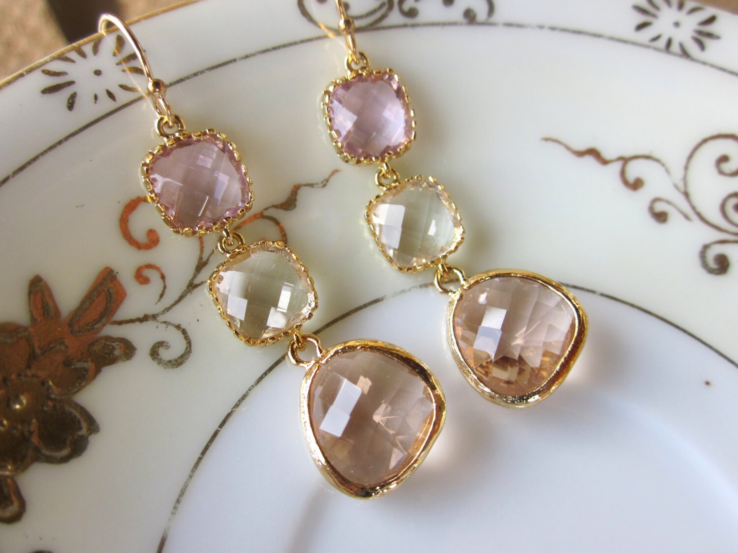 Champagne Peach Pink Citrine Earrings Gold Blush Bridesmaid | Etsy