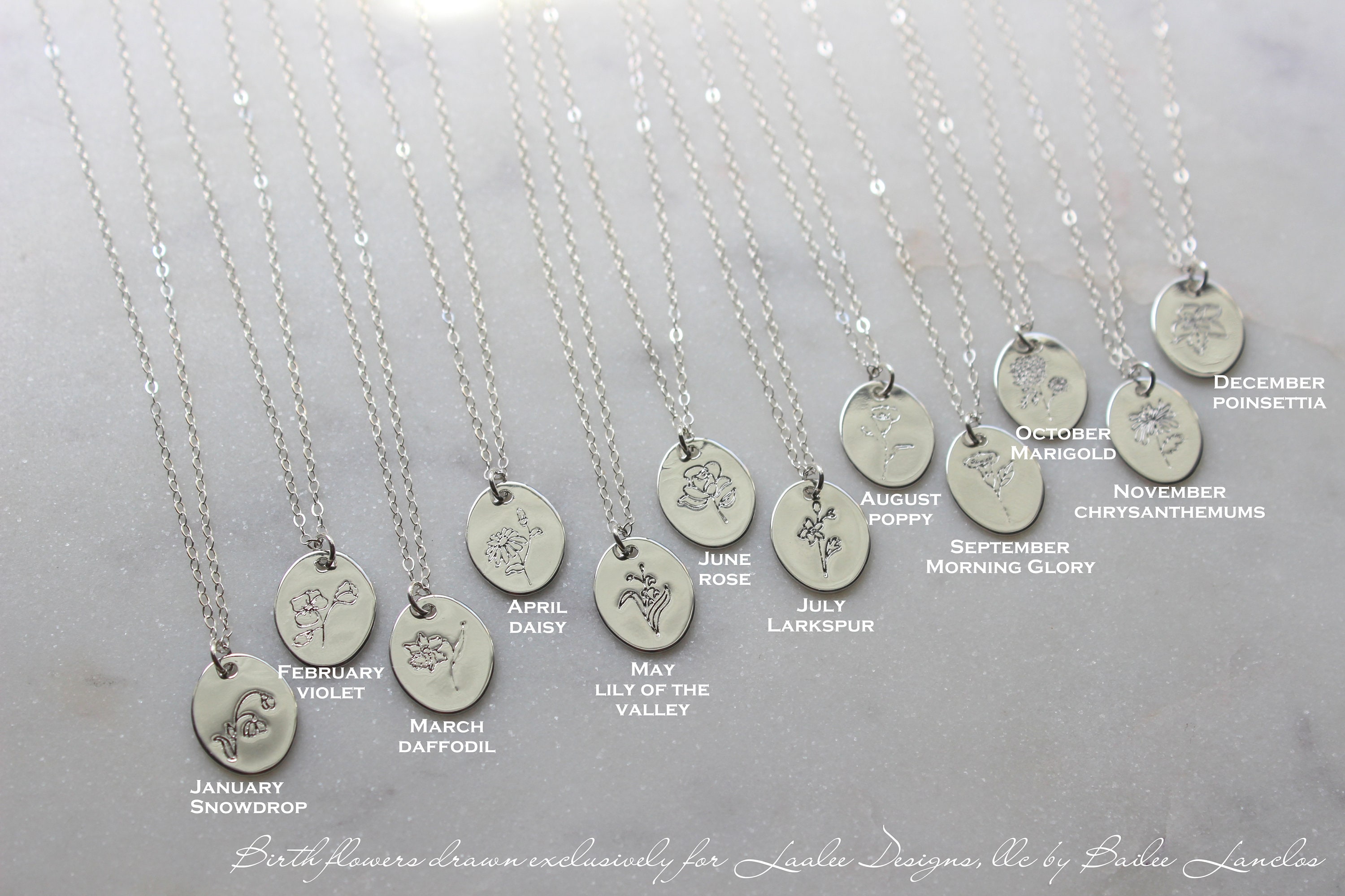 Birth Flower Necklace, Oval Pendant Necklace, Silver Birth Flower ...
