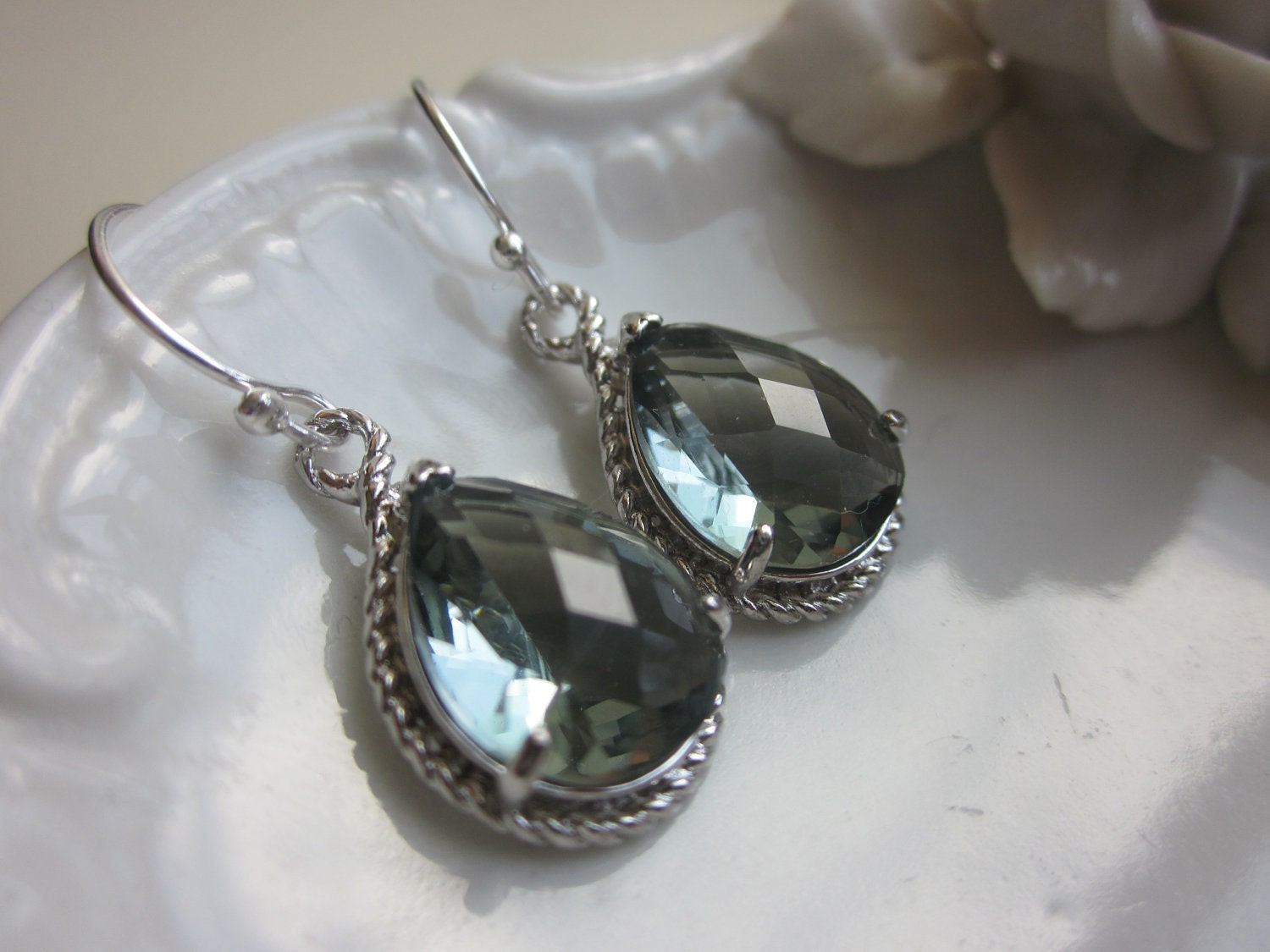 Charcoal Gray Earrings Silver Teardrop Earrings - Bridesmaid Earrings ...