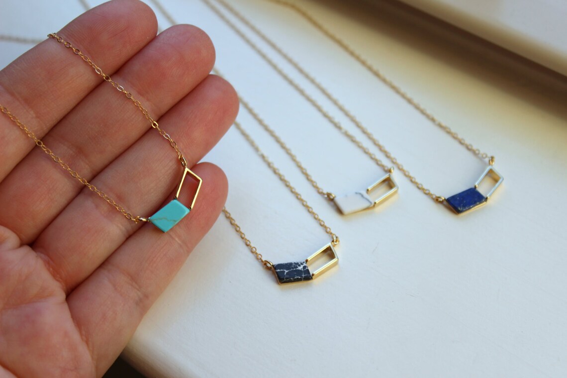 Gold Chevron Necklace, Chevron Jewelry, Geometric Necklace Turquoise ...
