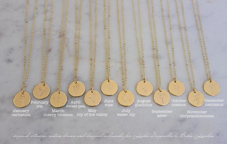 Gold Birth Flower Necklace Birth Flower Jewelry Birthday | Etsy