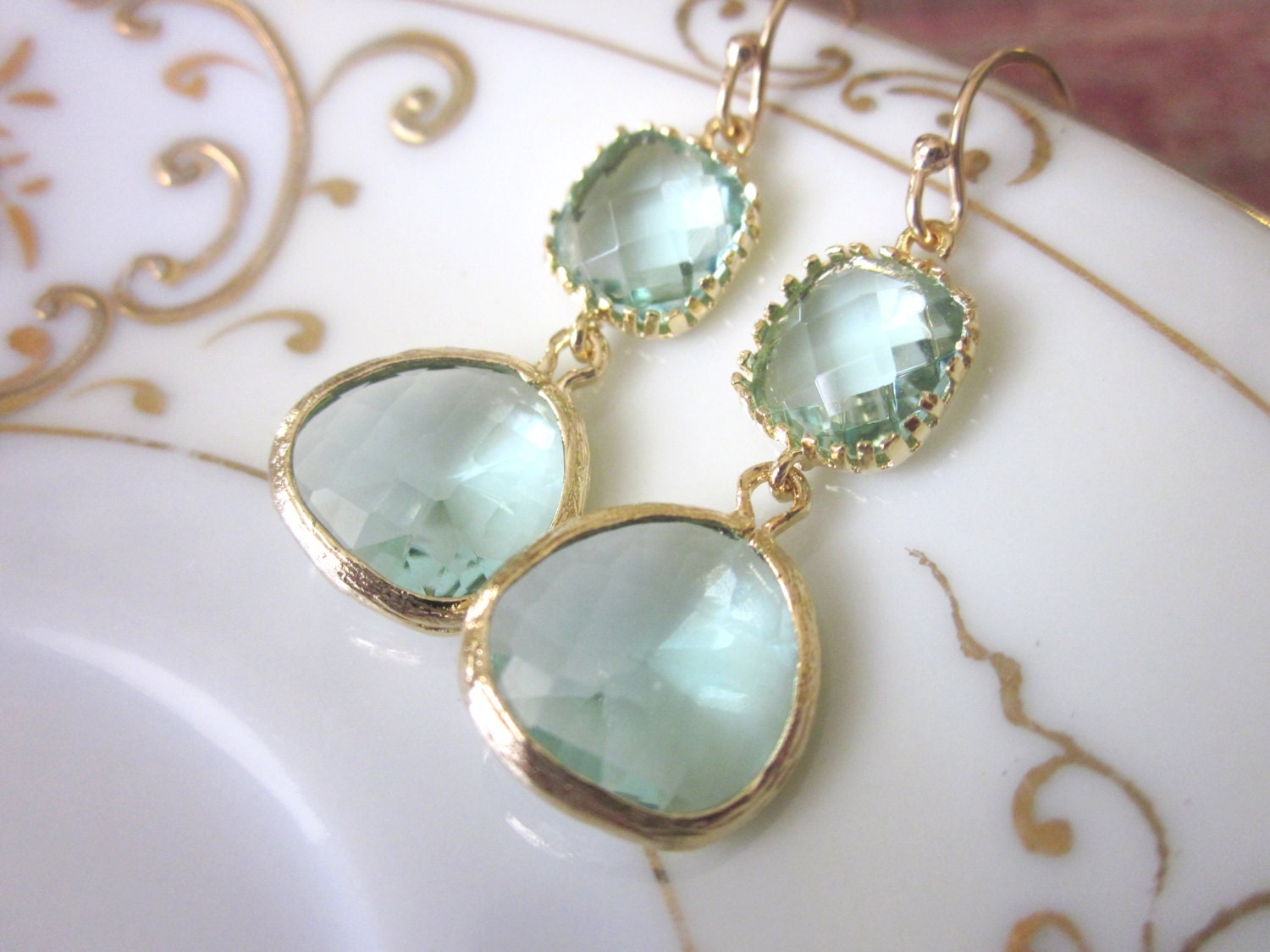 Green Prasiolite Earrings Gold Bridesmaid Earrings Wedding - Etsy