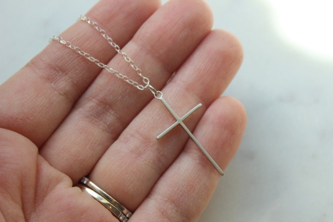 Silver Cross Necklace Silver Cross Jewelry Baptism Gift 1st | Etsy
