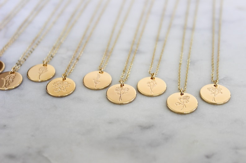 Gold Birth Flower Necklace Birth Flower Jewelry Birthday | Etsy