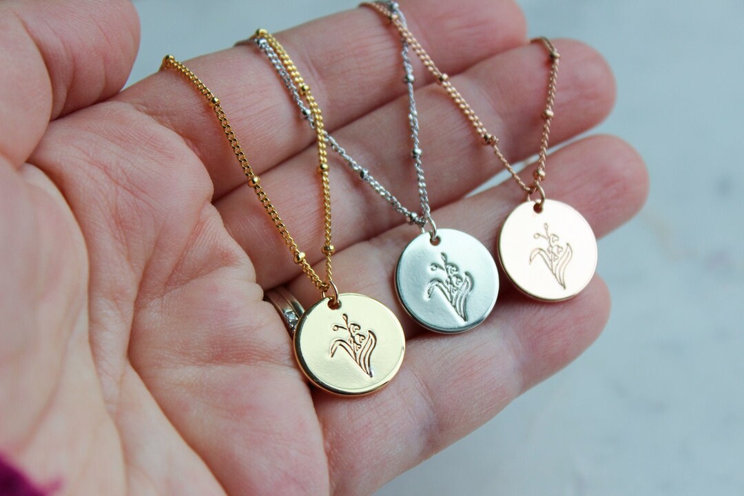 Gold Birth Flower Necklace, Birth Flower Jewelry, Dew Drop Chain, Birth ...