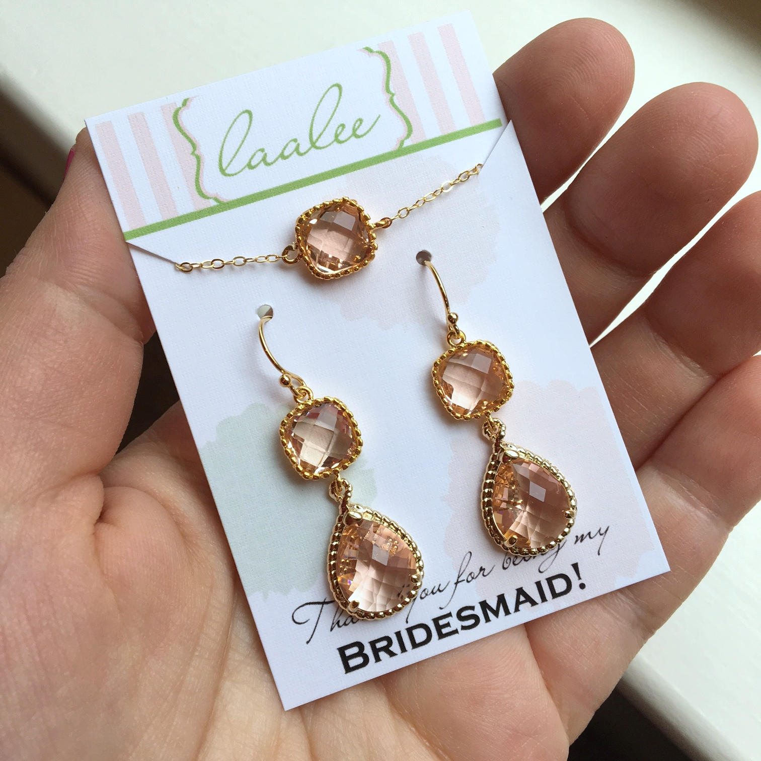 Bridesmaid Jewelry Set, Bridesmaid Gift, Champagne Jewelry, Blush ...