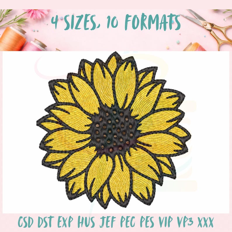 Sunflower Embroidery Design | Digital File | 10 Formats - Etsy