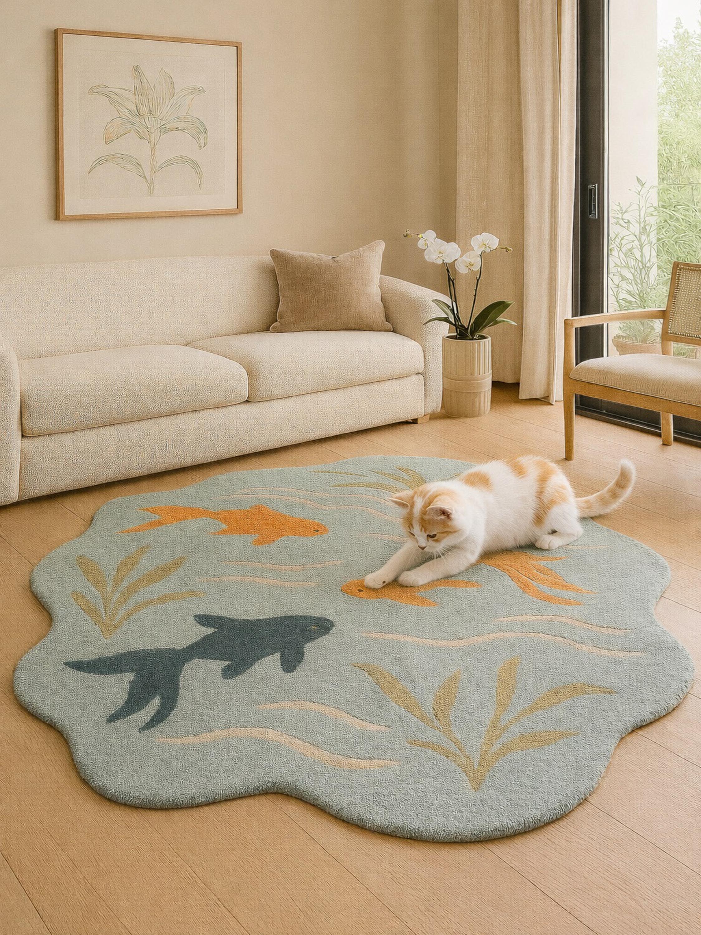 Fish Shape Kids Rug Handmade Organic Area Rug, Modern Nursery Playroom ...
