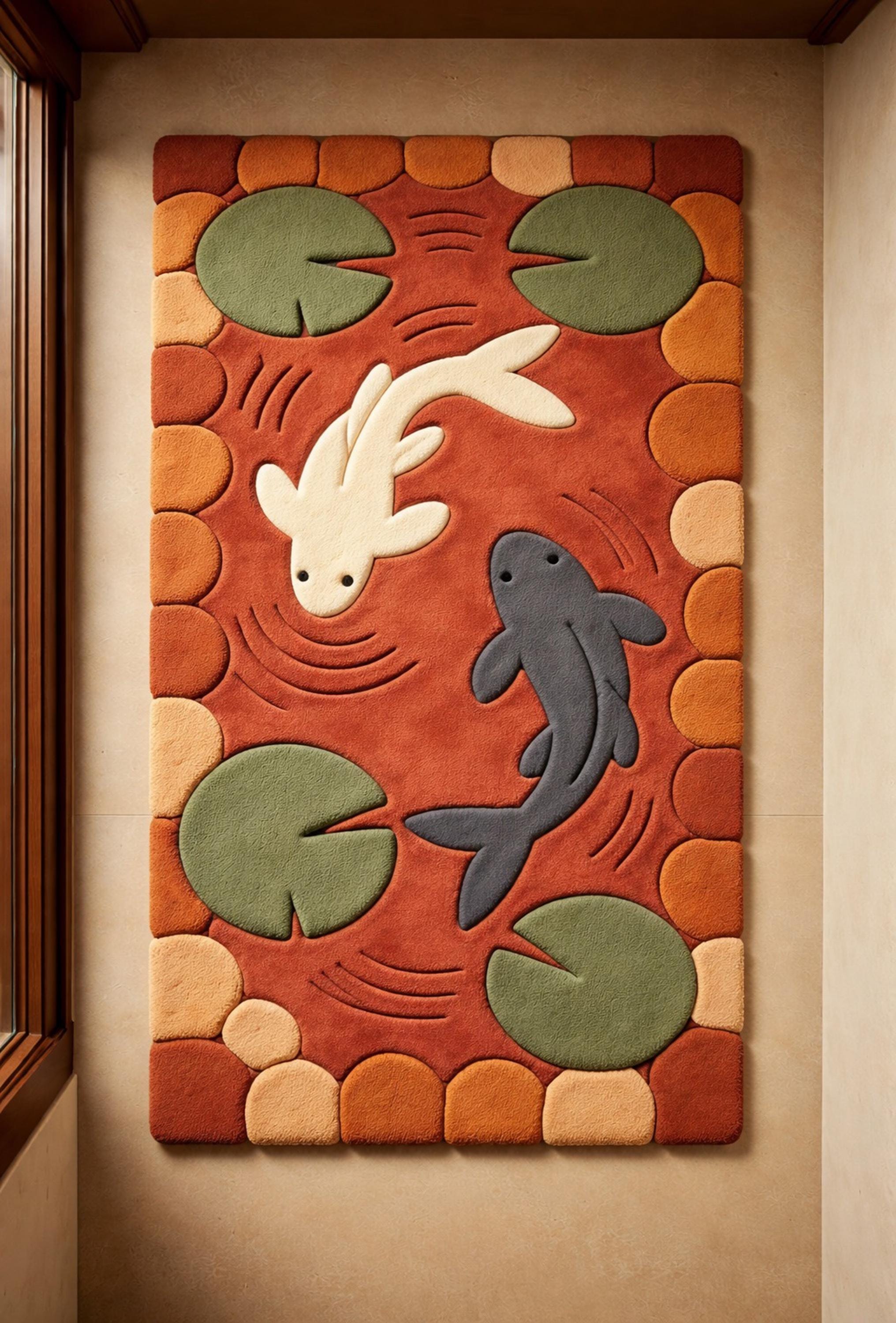 Koi Pond Area Rug, Japanese Fish Rug, Cute Koi Carpet, Japandi Living ...