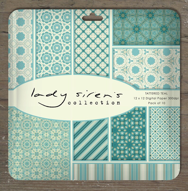 Tattered Teal INSTANT DOWNLOAD Digital Paper 12 X 12 Inches, 300dpi ...