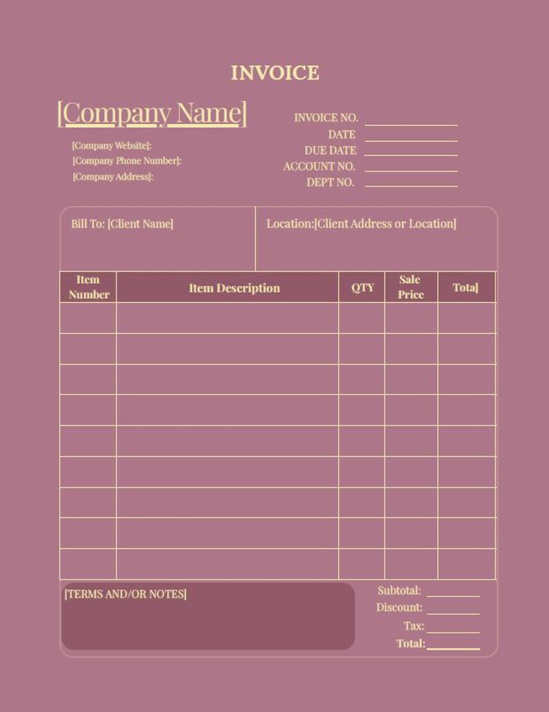 Editable Invoice Template | Luxury Mauve Business Template ...