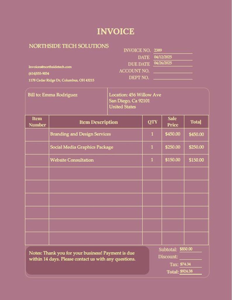 Editable Invoice Template | Luxury Mauve Business Template ...