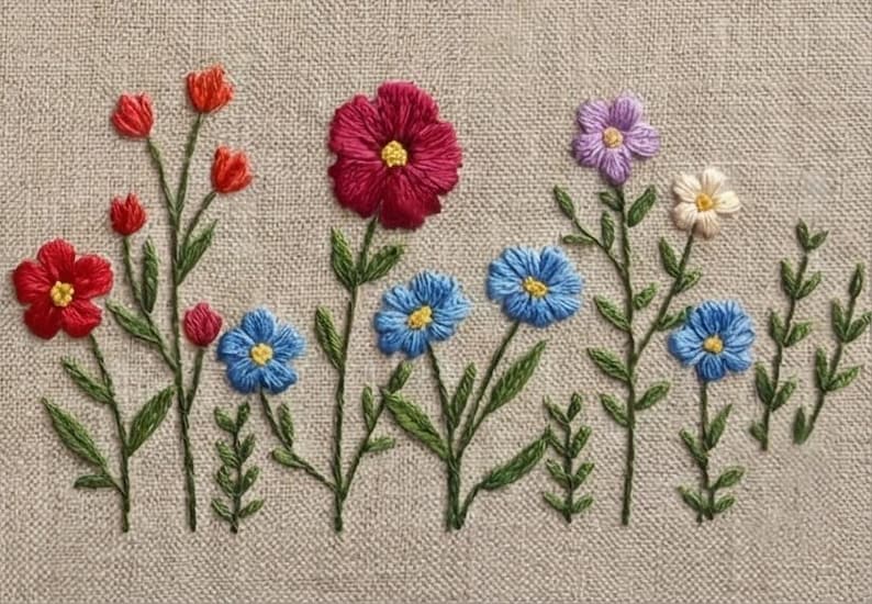 Wildflower Embroidery Pattern, Beginner DIY Floral Stitch Guide, PDF ...