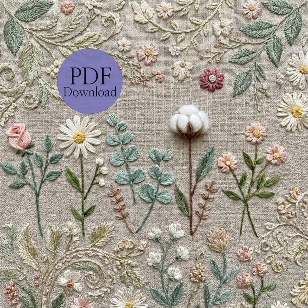 French Embroidery Pattern PDF, 4 Floral Design, DIY Hand Stitching for ...