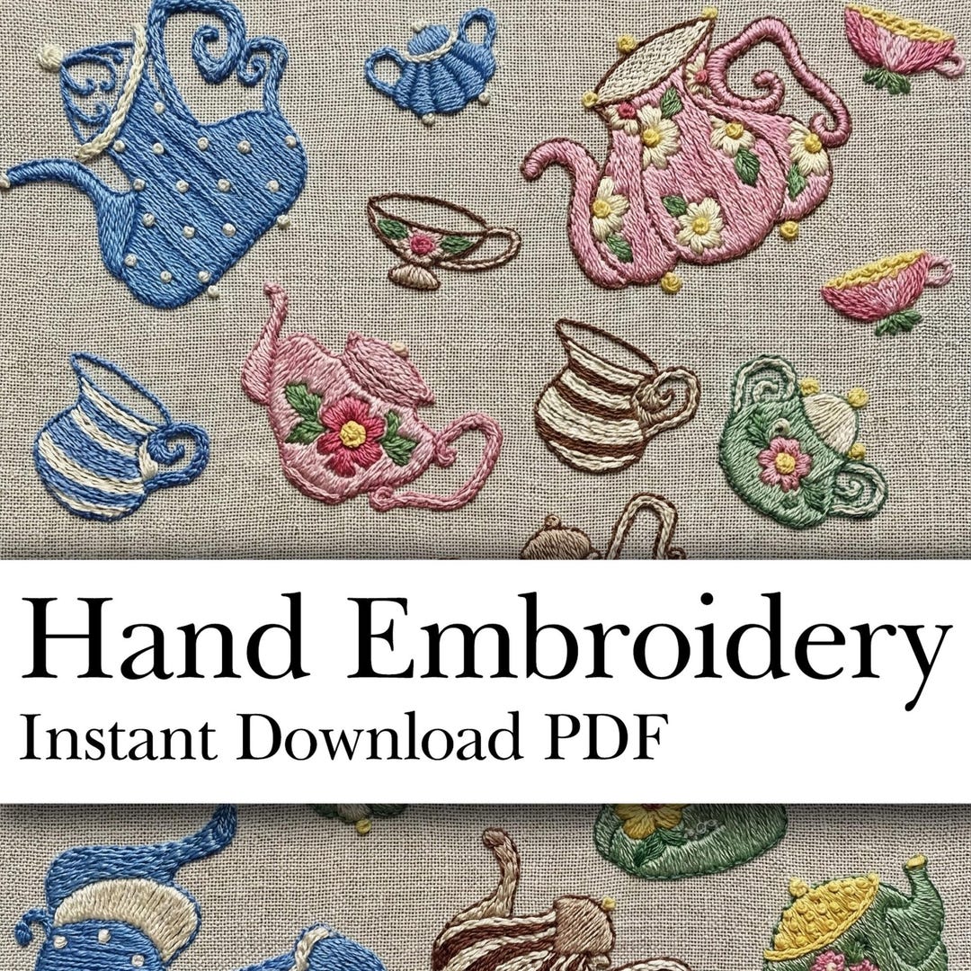 Teapot & Teacup Embroidery Patterns, Beginner Stitch Guide (PDF) - Etsy