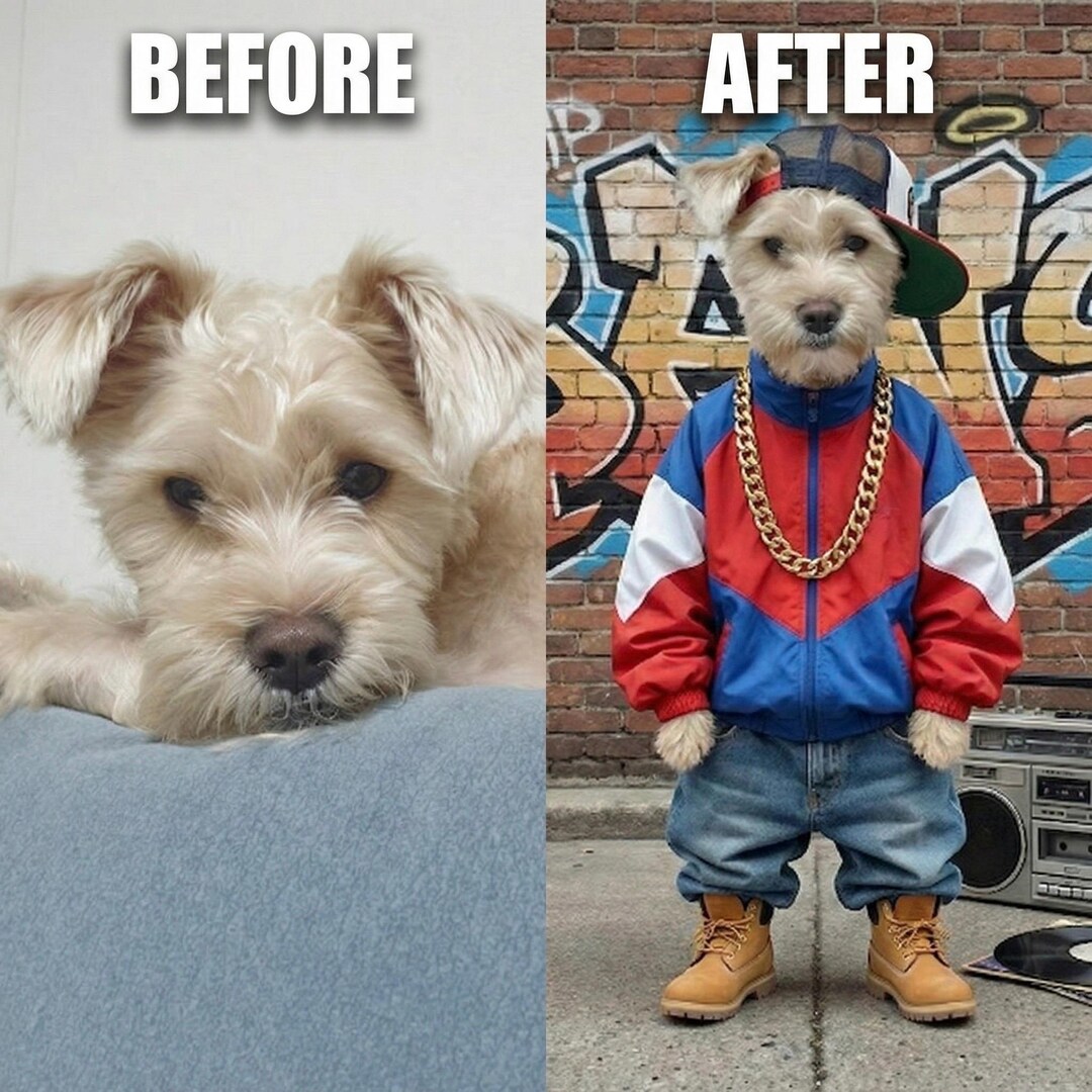 Custom Hip Hop Pet Portrait | Rapper Dog Art From Photo | Funny Pet ...