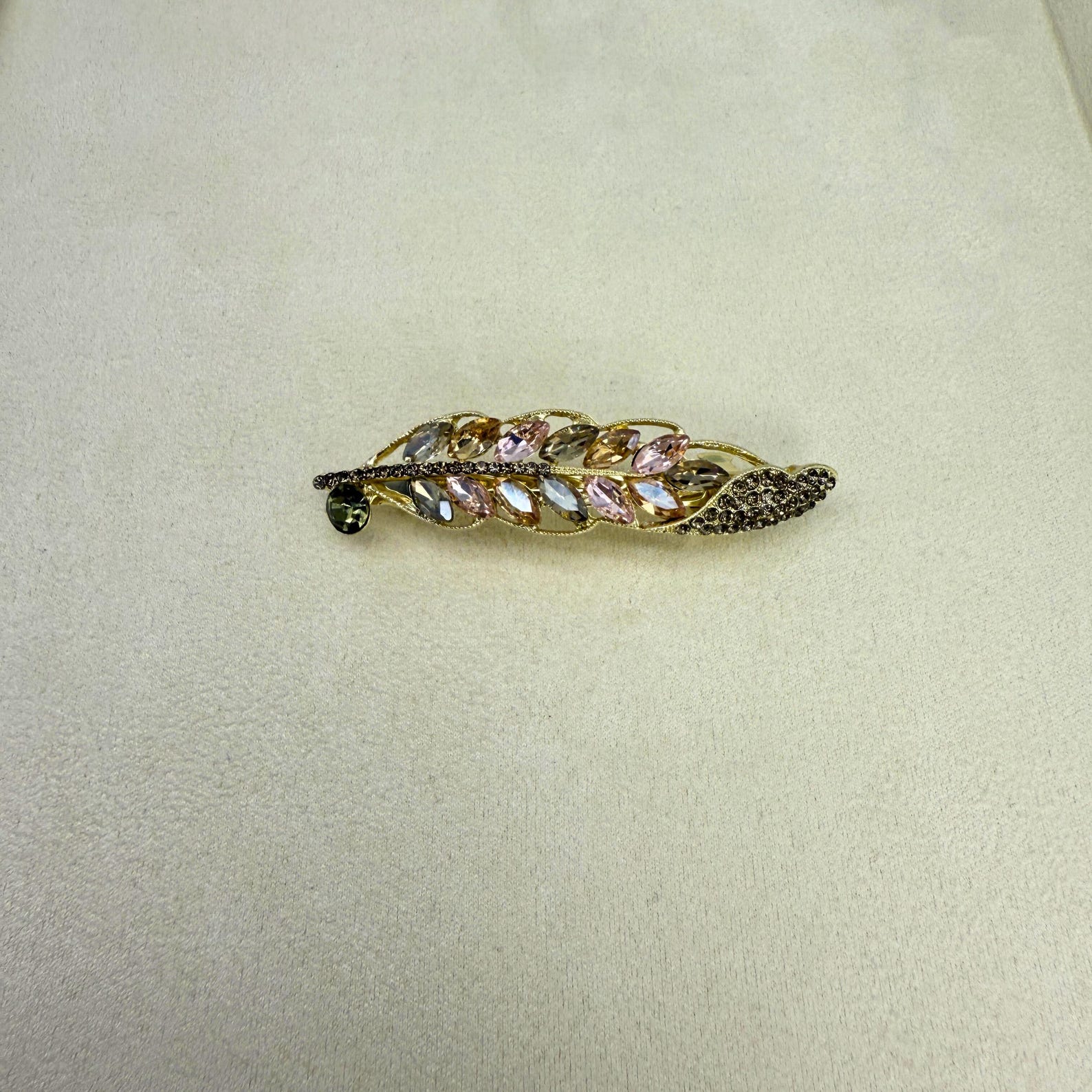 Vintage Crystal Feather Hair Clip | Gold Leaf Barrette With Pastel ...