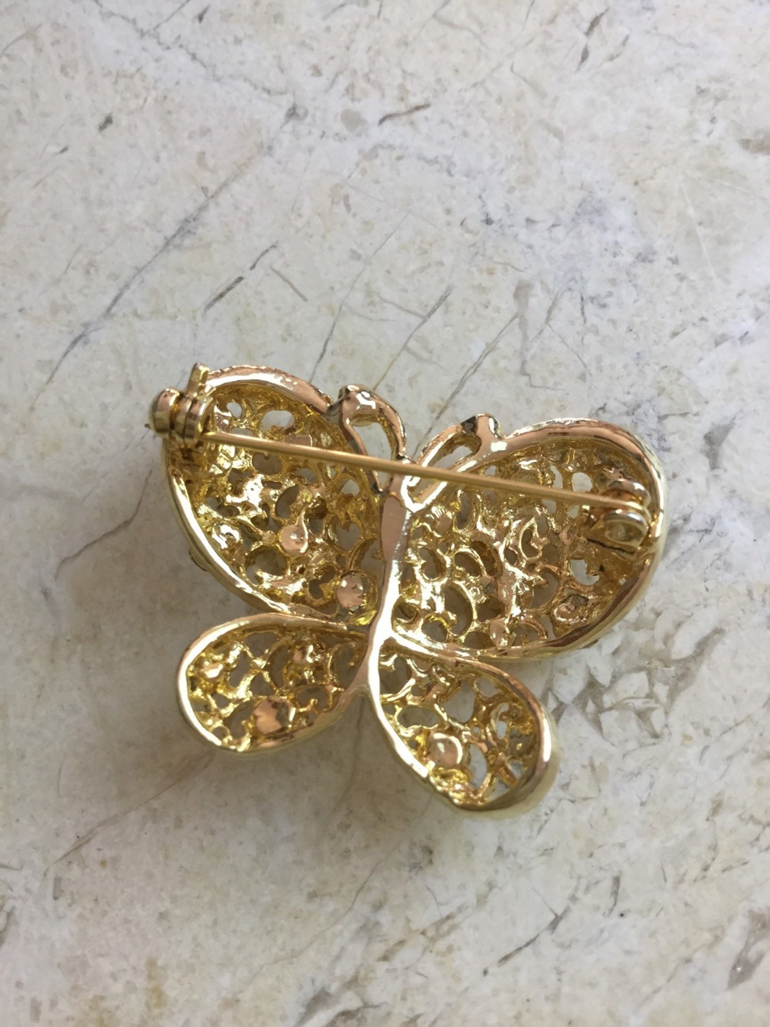 Vintage Butterfly Brooch Gold & Rhinestone - Etsy