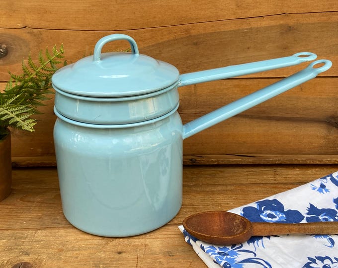 Vintage Enamelware Double Boiler - Vintage Blue and White Enamelware ...