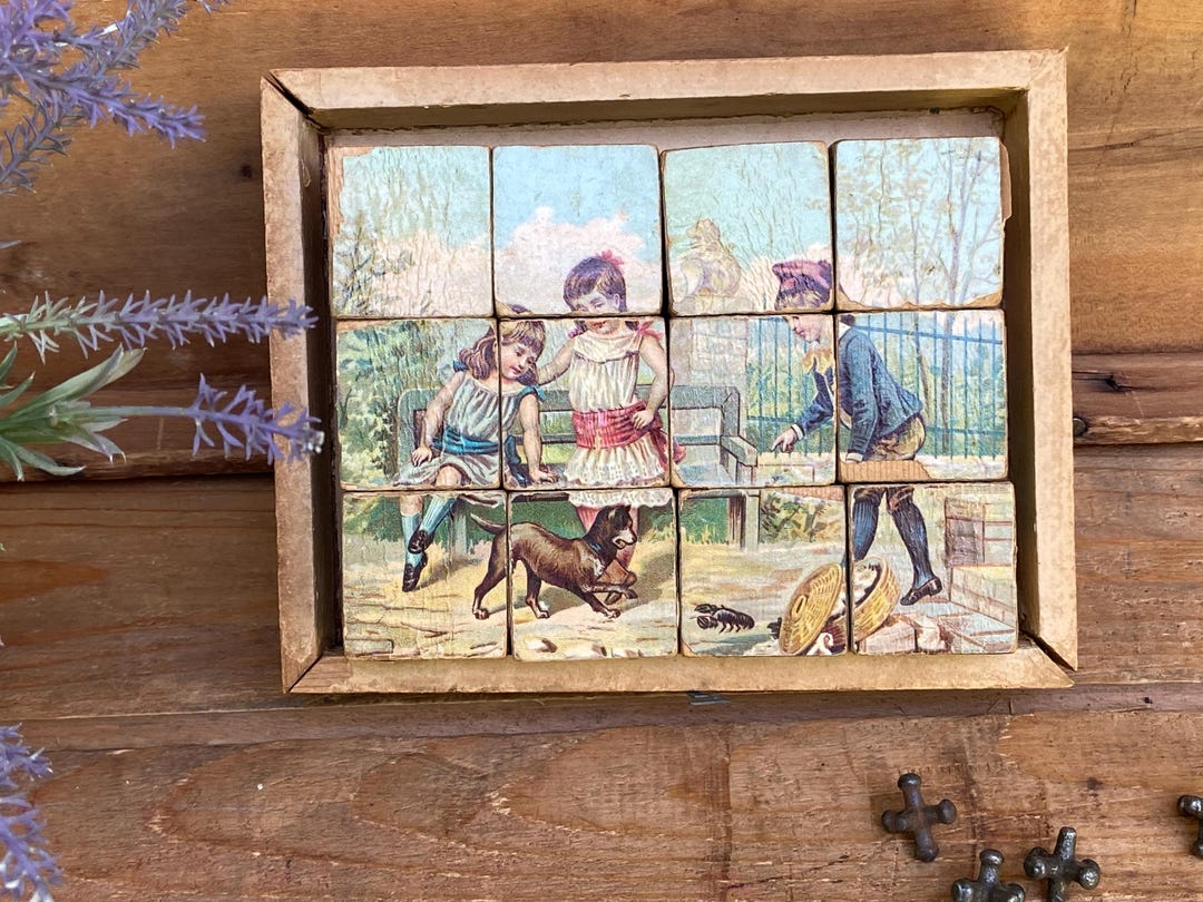 Antique Toy Blocks: 1900s Paper-covered Wooden Blocks, Set of 12 - Etsy