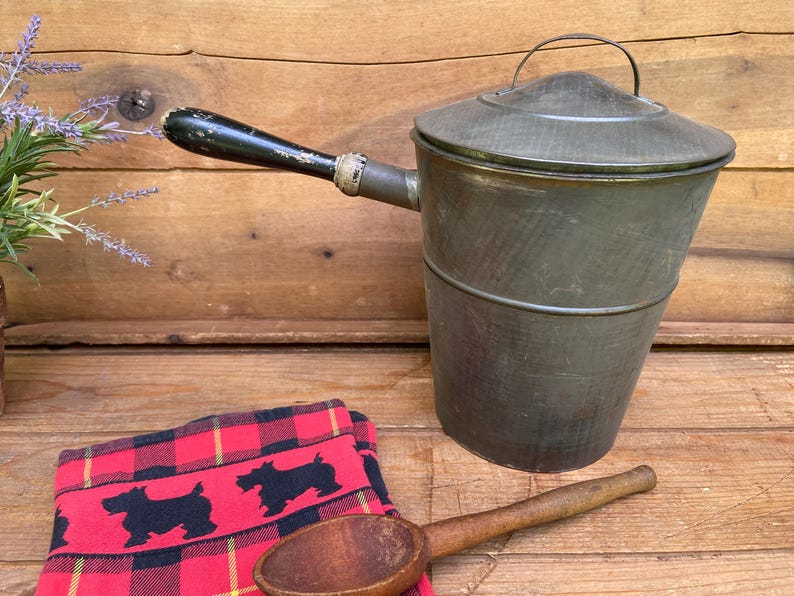 Antique Tin Double Boiler Vintage Tin Pot Vintage Tinware Vintage Tin ...