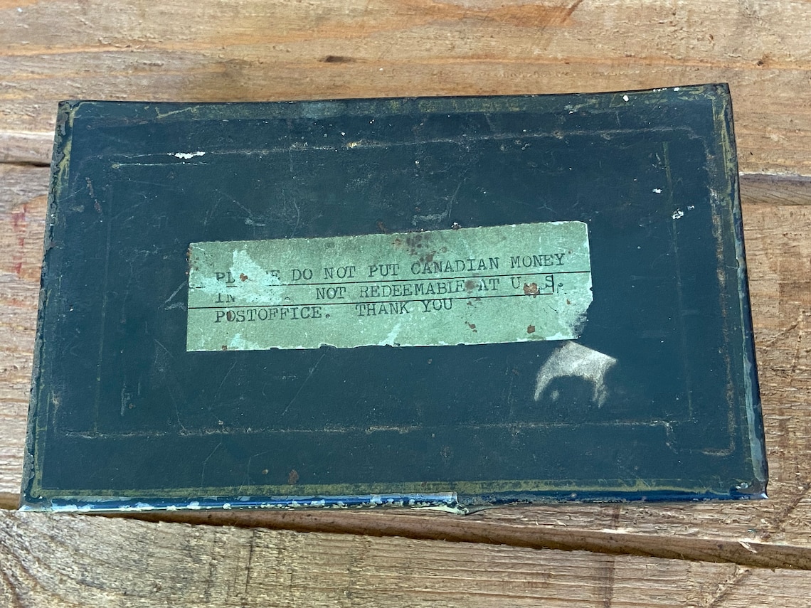 Vintage Small Tin Coin Box Japanned Tin Vintage Toleware Coin Till ...
