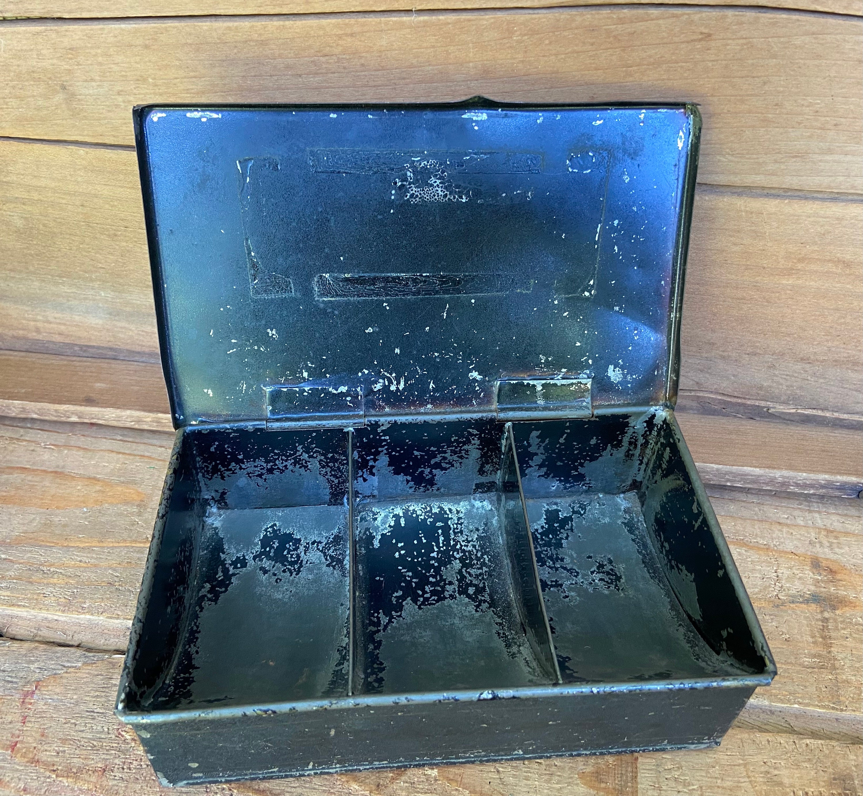 Vintage Small Tin Coin Box Japanned Tin Vintage Toleware Coin Till ...