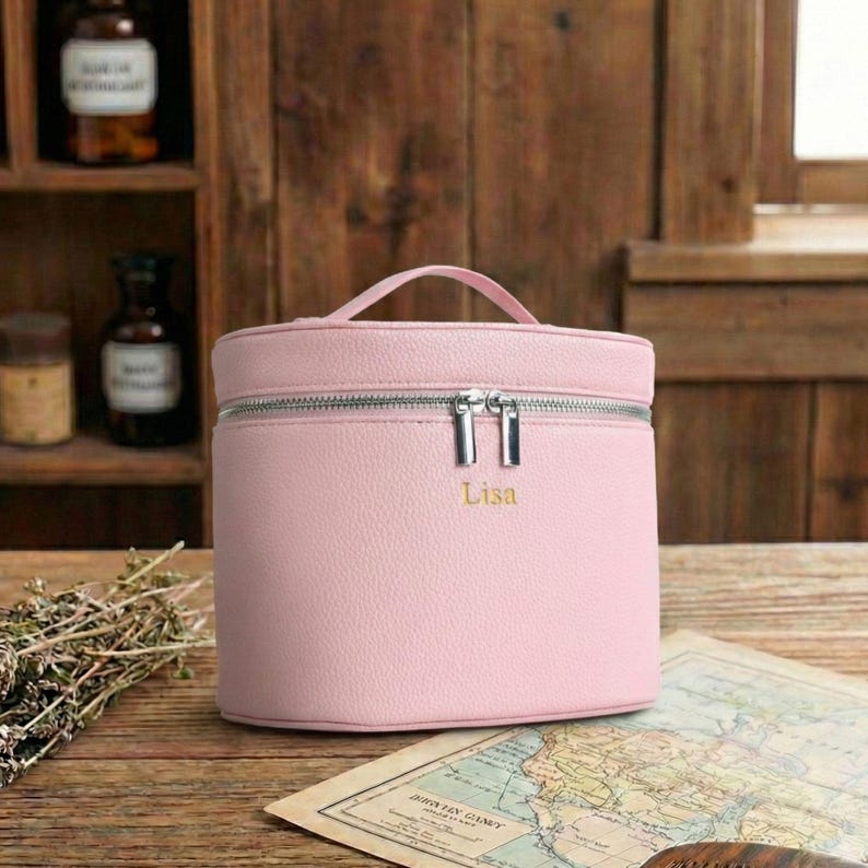 Personalized Makeup Bag, Custom Cosmetic Case, Vegan Leather Toiletry ...