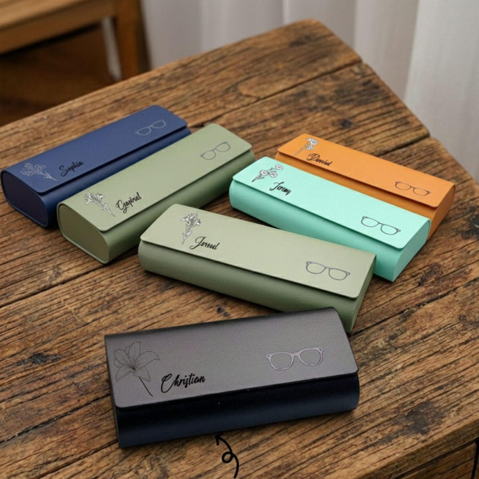 Personalized Vegan Leather Glasses Case, Floral Engraved Eyeglass ...