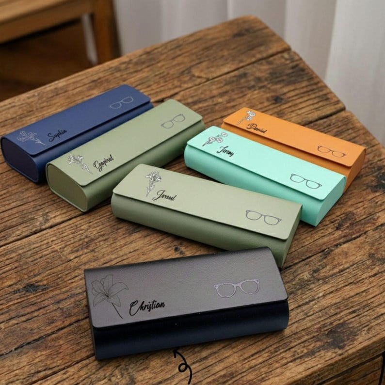 Personalized Vegan Leather Glasses Case, Floral Engraved Eyeglass ...
