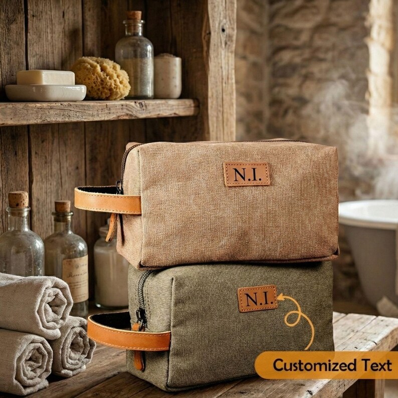 Personalized Canvas Dopp Kit, Leather Handle, Groomsmen Gift - Etsy