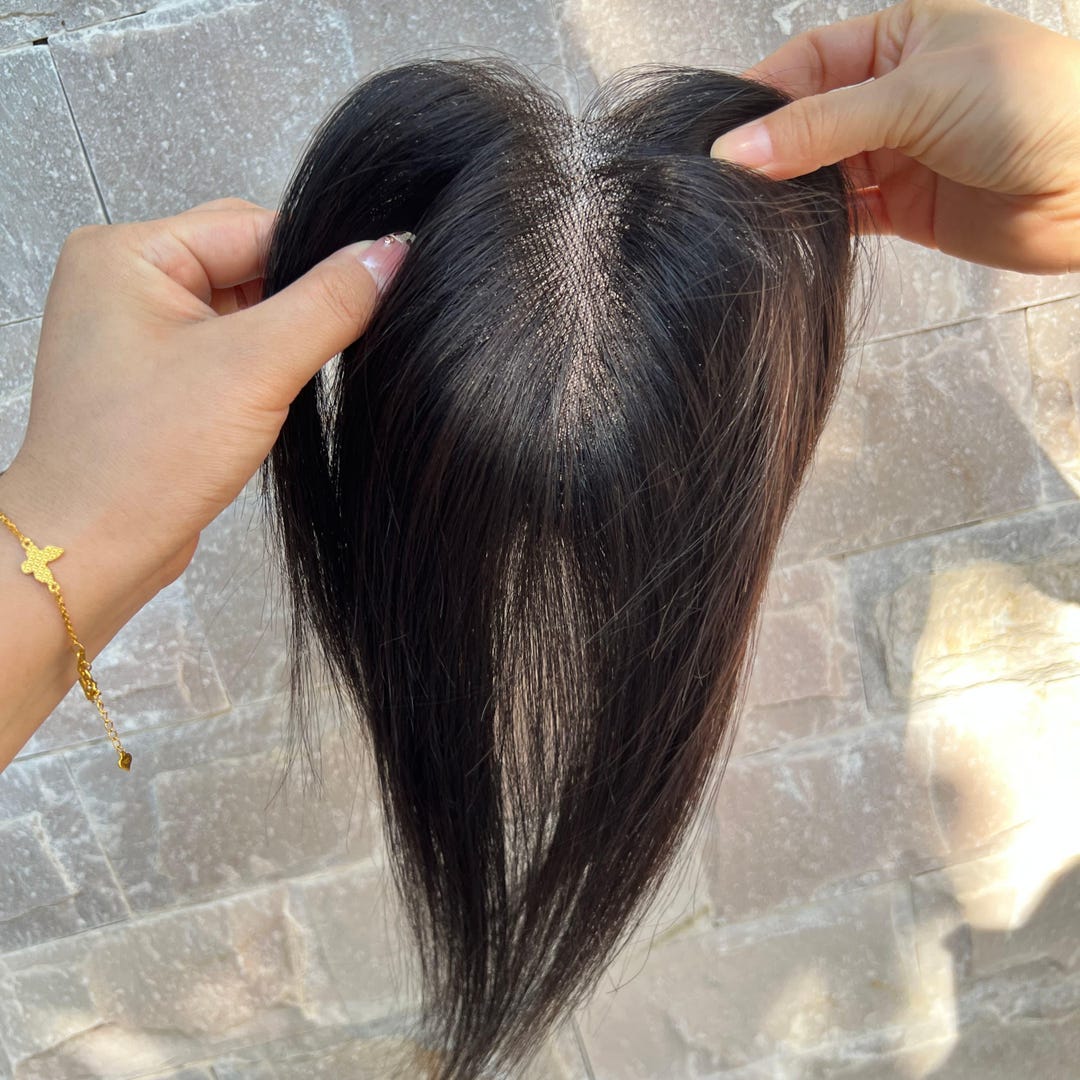 V Shape Lace Hair Topper Invisible Hairline 8x11cm Human Hairpiece ...