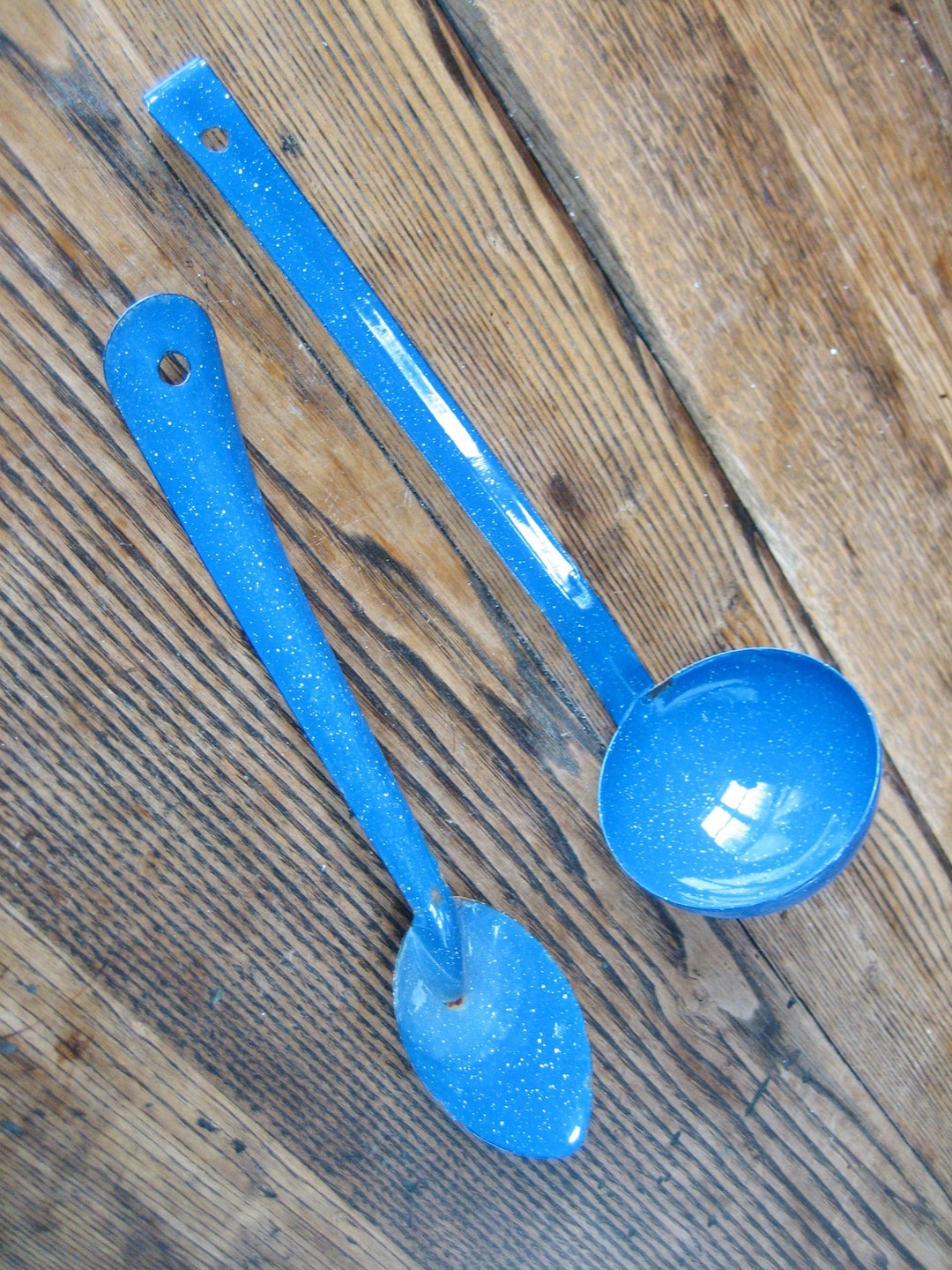 Cobalt Blue Enamel Splatterware Ladle and Spoon Set - Etsy