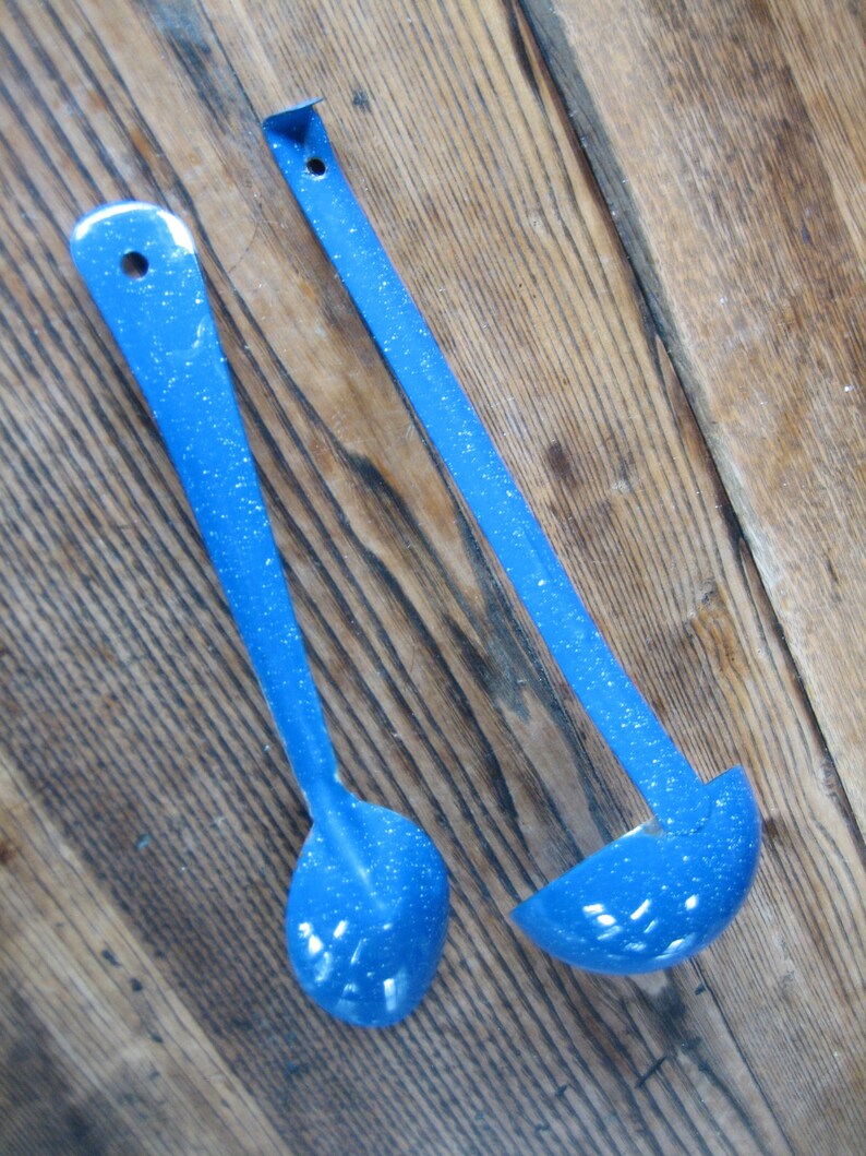 Cobalt Blue Enamel Splatterware Ladle and Spoon Set - Etsy